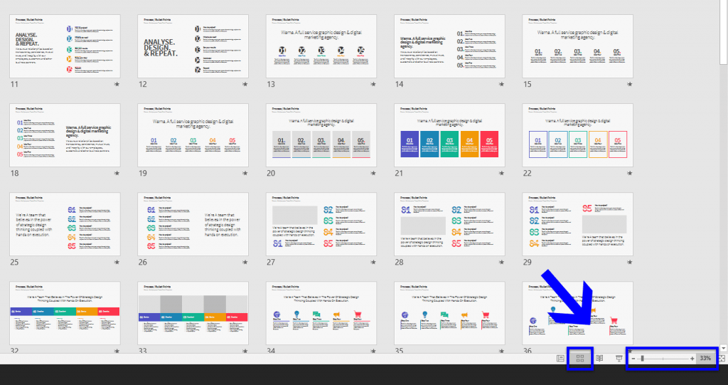 Navigate Slide in PowerPoint with Slide Sorter & Zoom Level