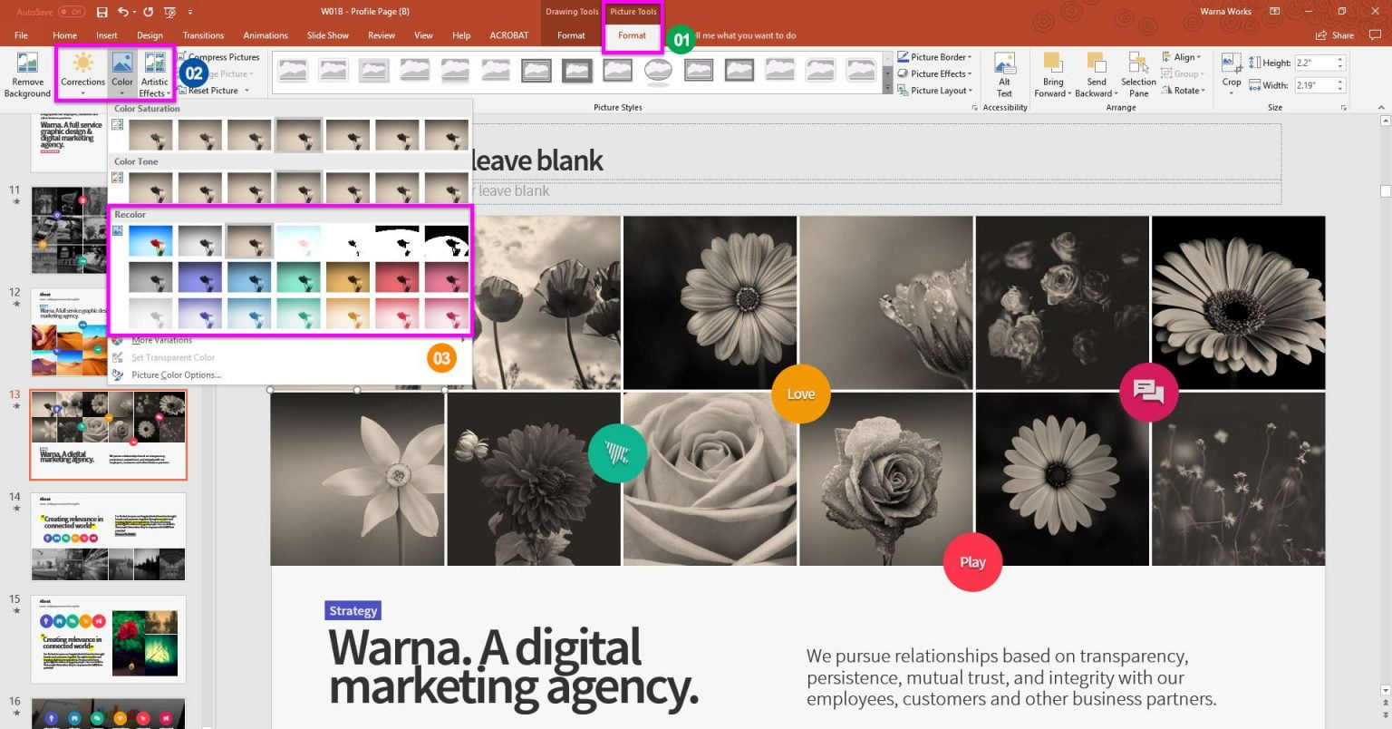 Change the color or recolor a picture - PowerPoint Slide Master ...