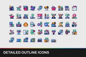 Detailed Outline Icons - PowerPoint Slide Master Templates & Infographics