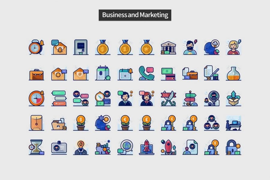 Detailed Outline Icons - PowerPoint Slide Master Templates & Infographics