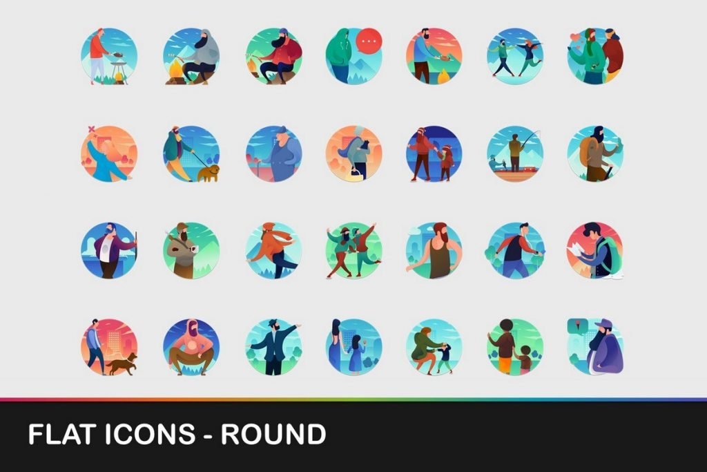 Flat Icons - Round - PowerPoint Slide Master Templates & Infographics